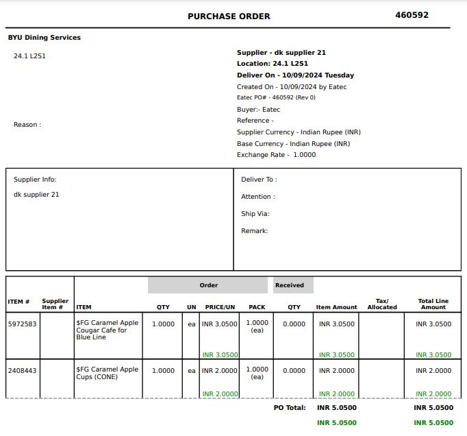 Creating Purchase Orders