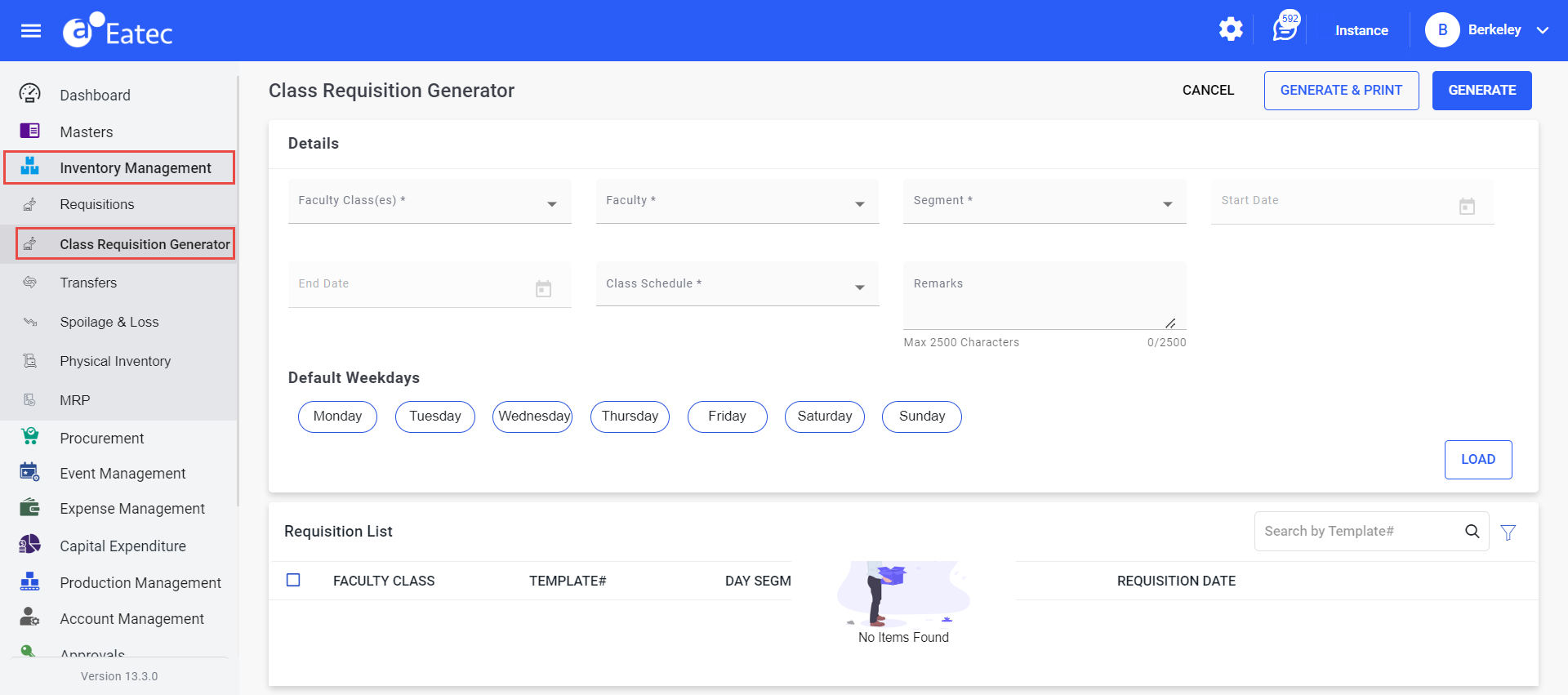 Generating Class Requisition