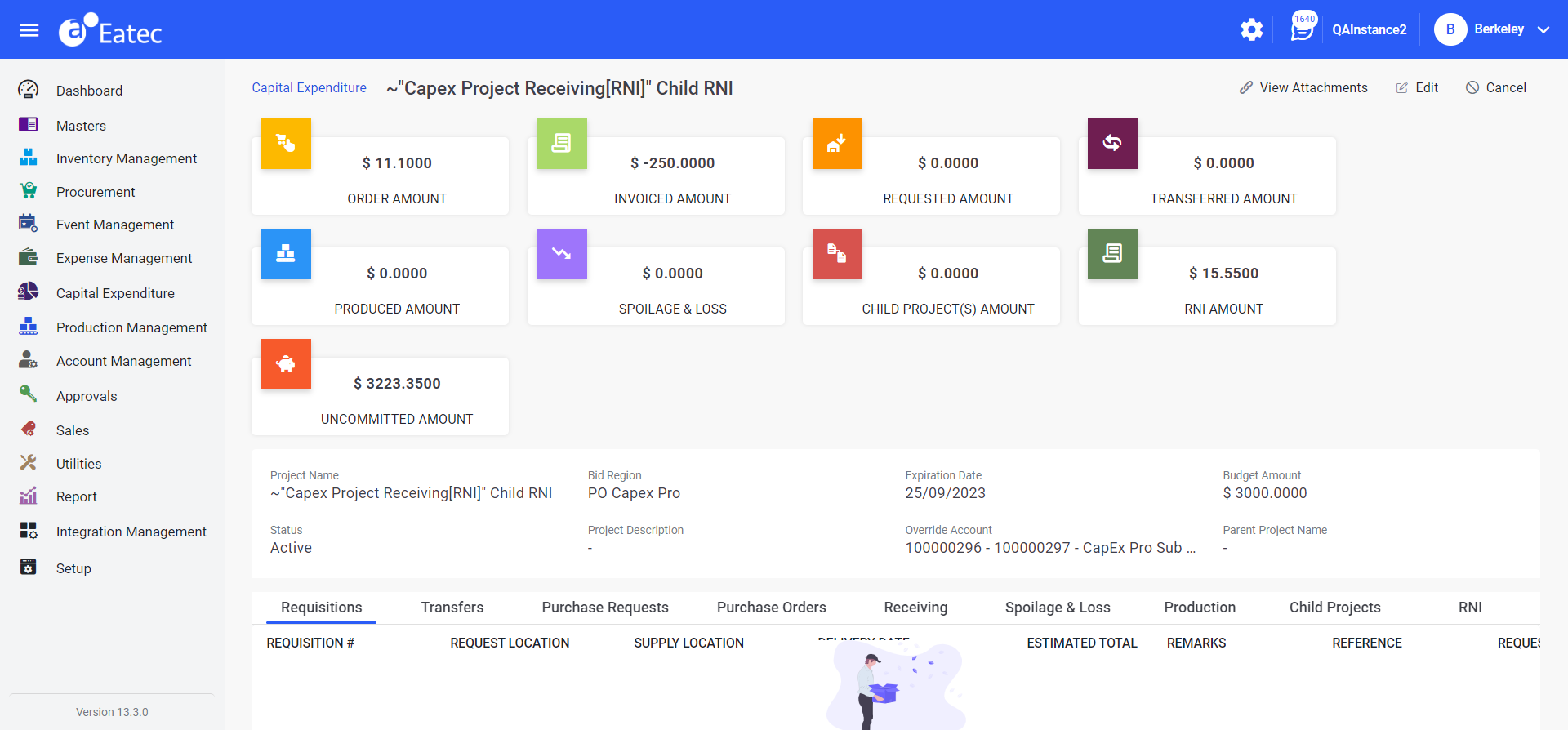 Viewing CapEx Project